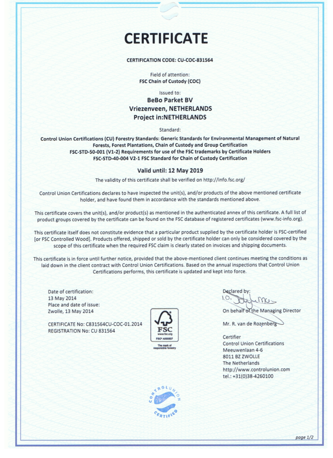 FSC en PEFC gecertificeerd - Bebo Parket